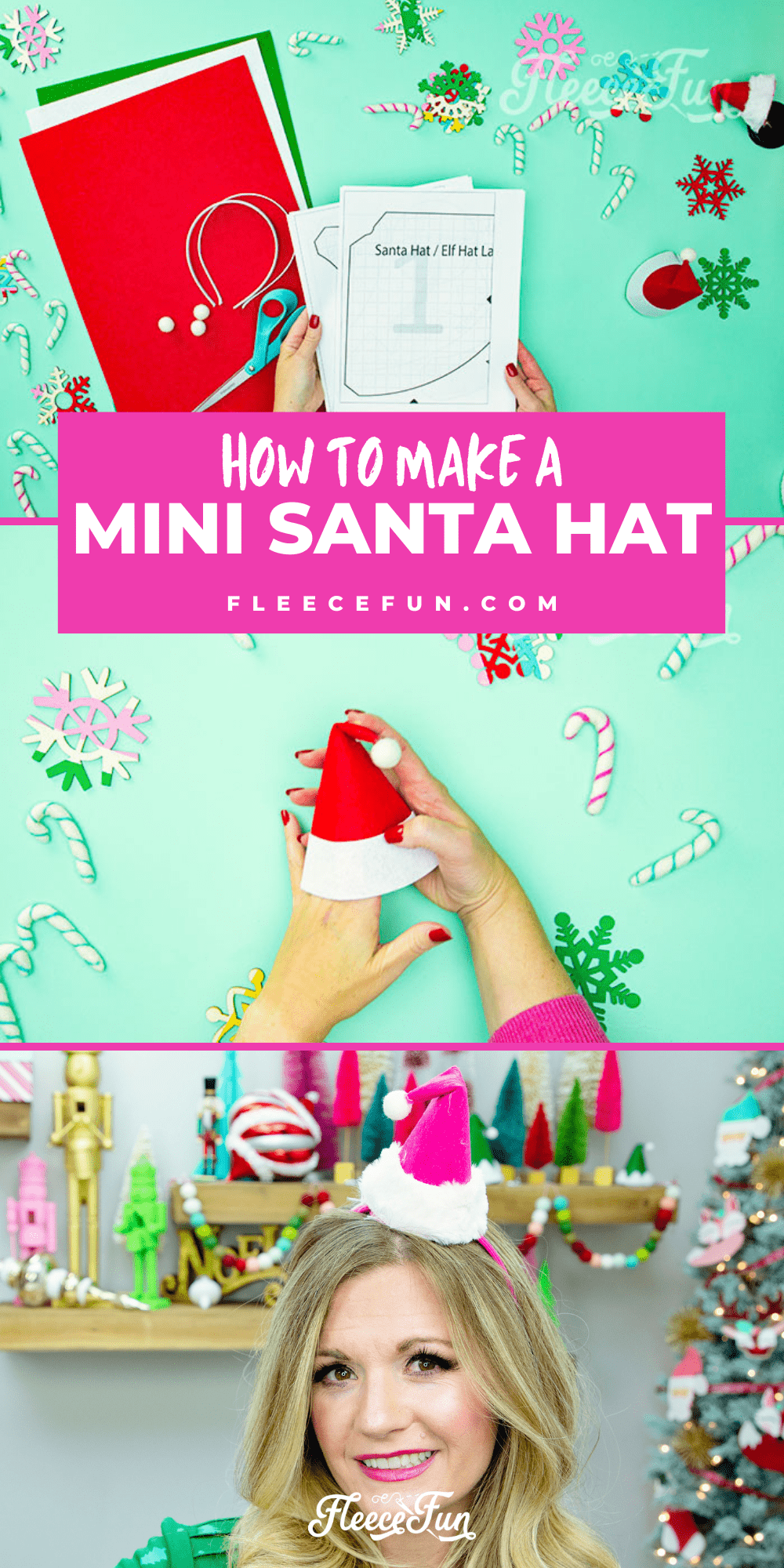DIY Santa Hat Headband (free pattern and SVG files) ♥ Fleece Fun